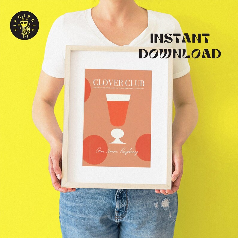 Clover Club Cocktail Red Dots Brown Abstract Print 1977 | Retro Poster ...