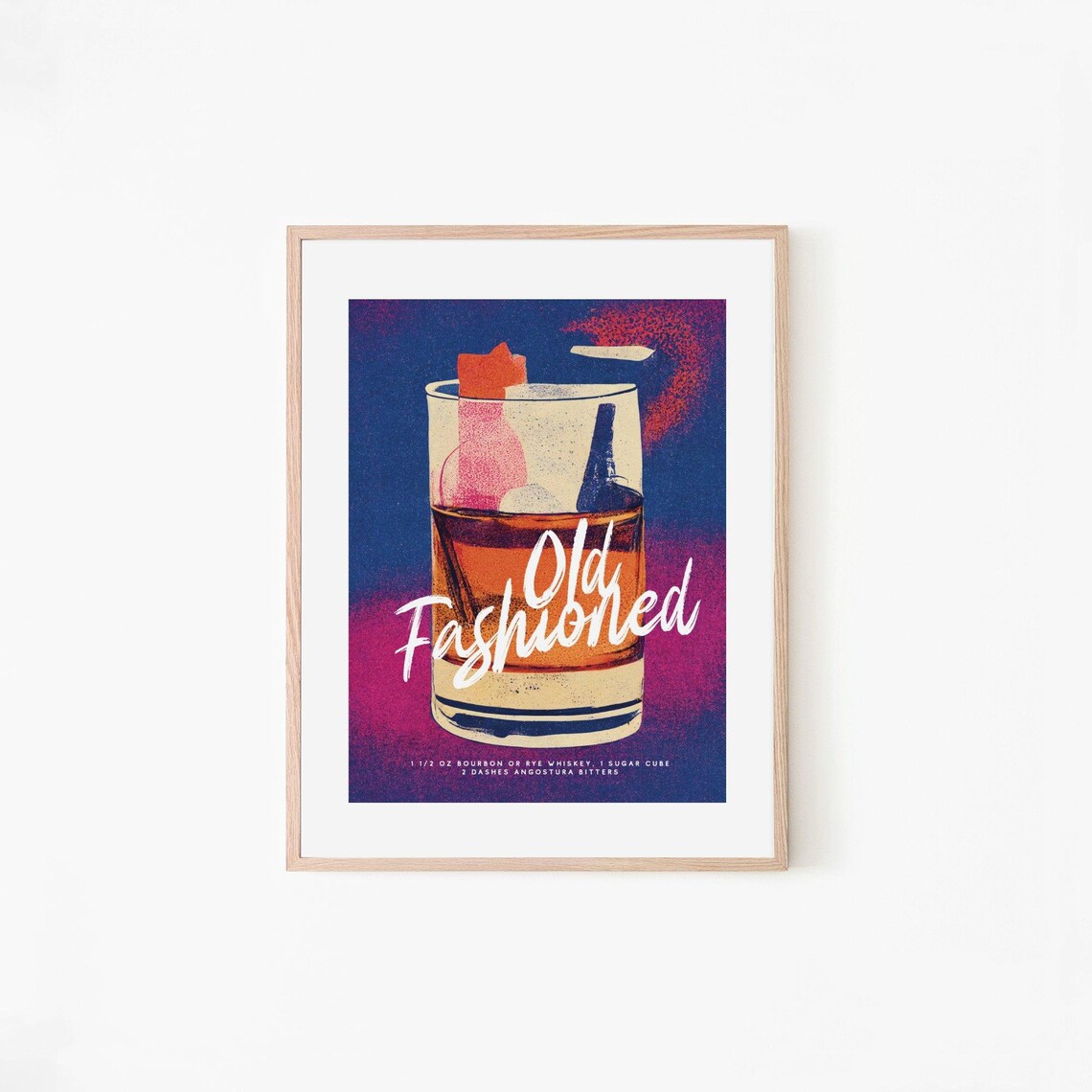 Old Fashioned Retro Cocktail Poster Purple Night Bar Prints Vintage ...