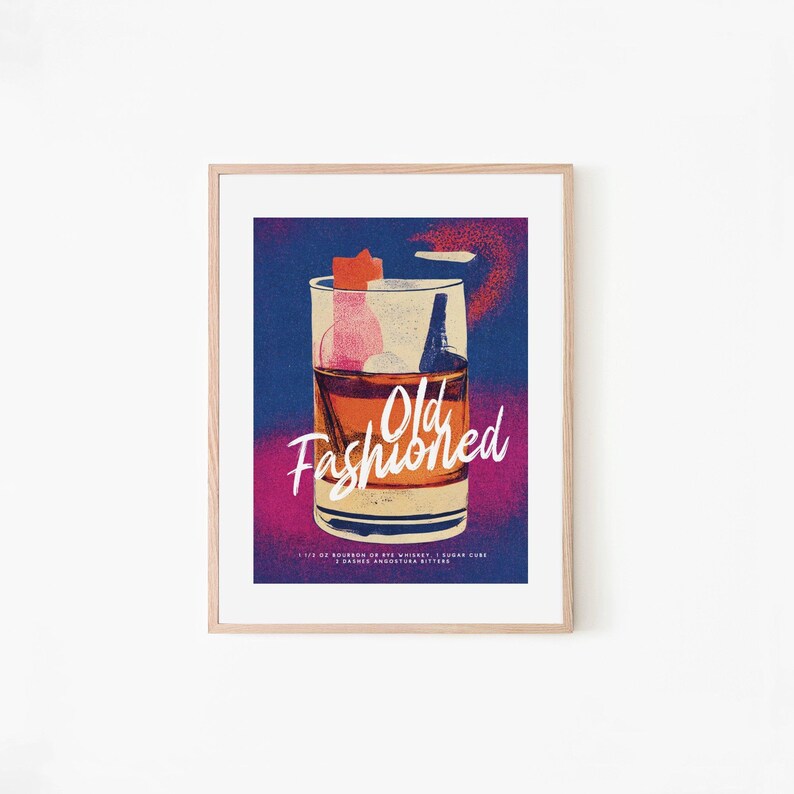 Old Fashioned Retro Cocktail Poster Purple Night Bar Prints Vintage ...