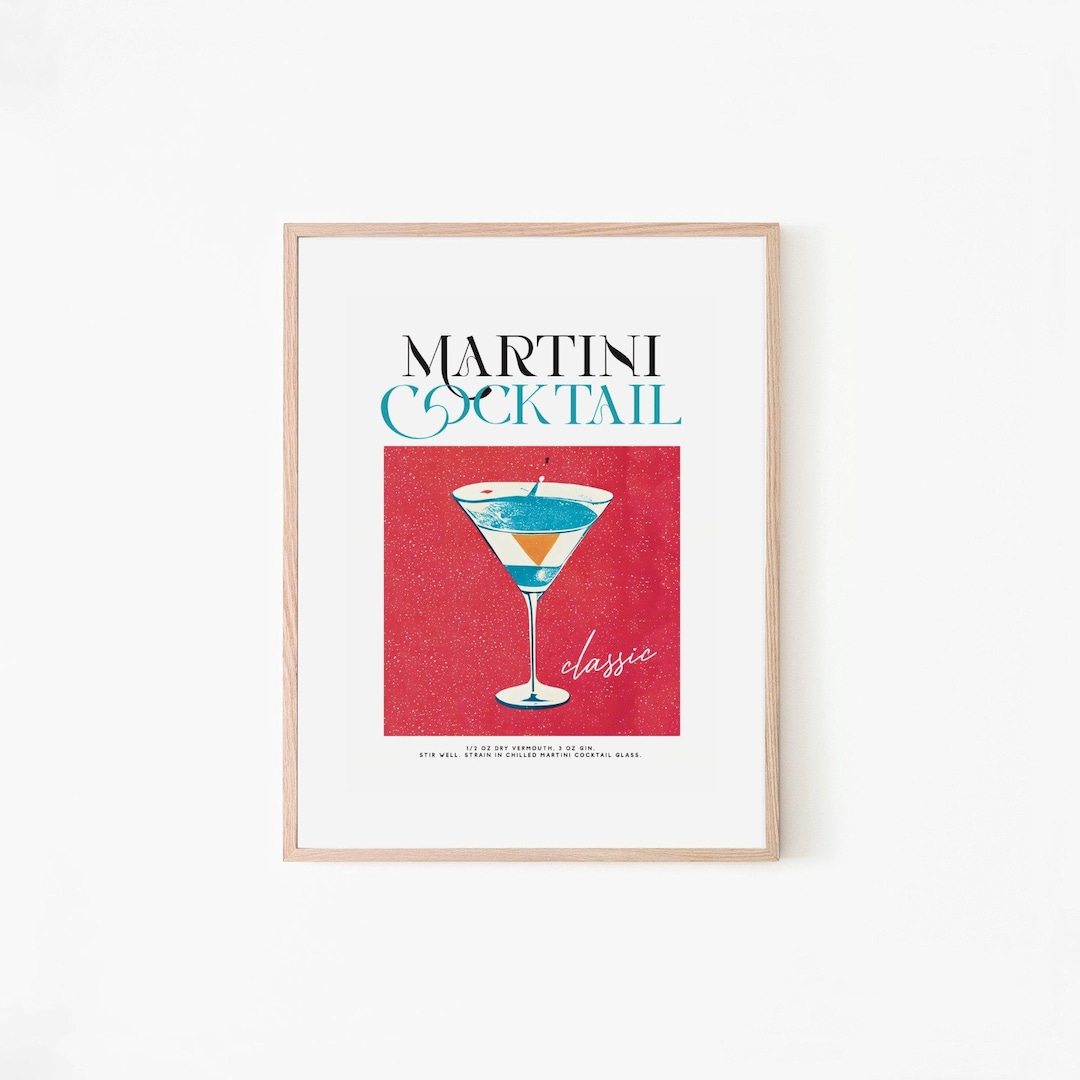 Martini Retro Cocktail Poster Martini Cocktail Red Classic Bar Prints ...