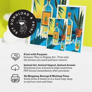 Mezcal Gouache Cocktail Poster | Retro Bar Wall Art | Kitchen Recipe ...
