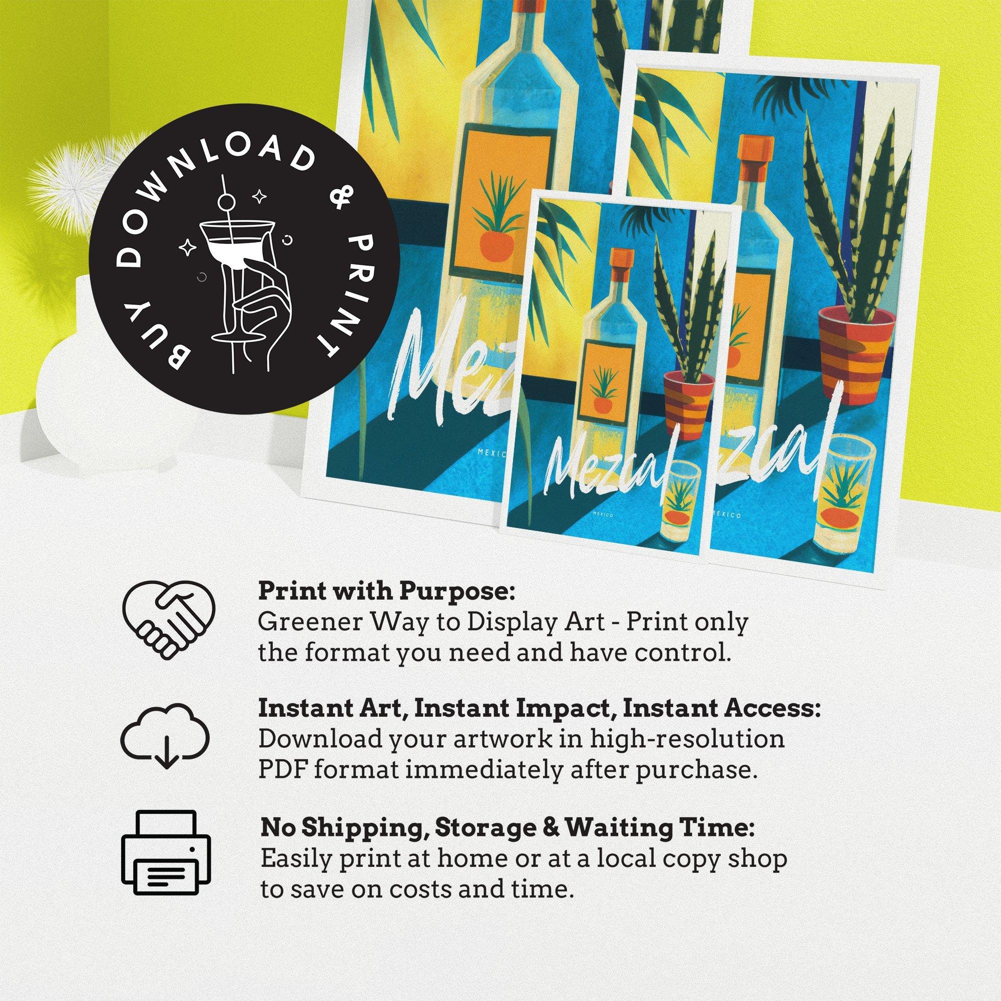 Mezcal Gouache Cocktail Poster Retro Bar Wall Art Kitchen Recipe Bar ...