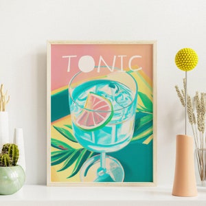 Tropical Tonic Cocktail Poster | Retro Bar Wall Art | Recipe ...