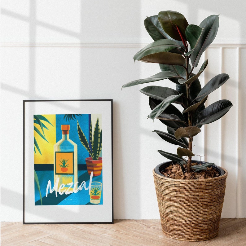 Mezcal Gouache Cocktail Poster | Retro Bar Wall Art | Kitchen Recipe ...