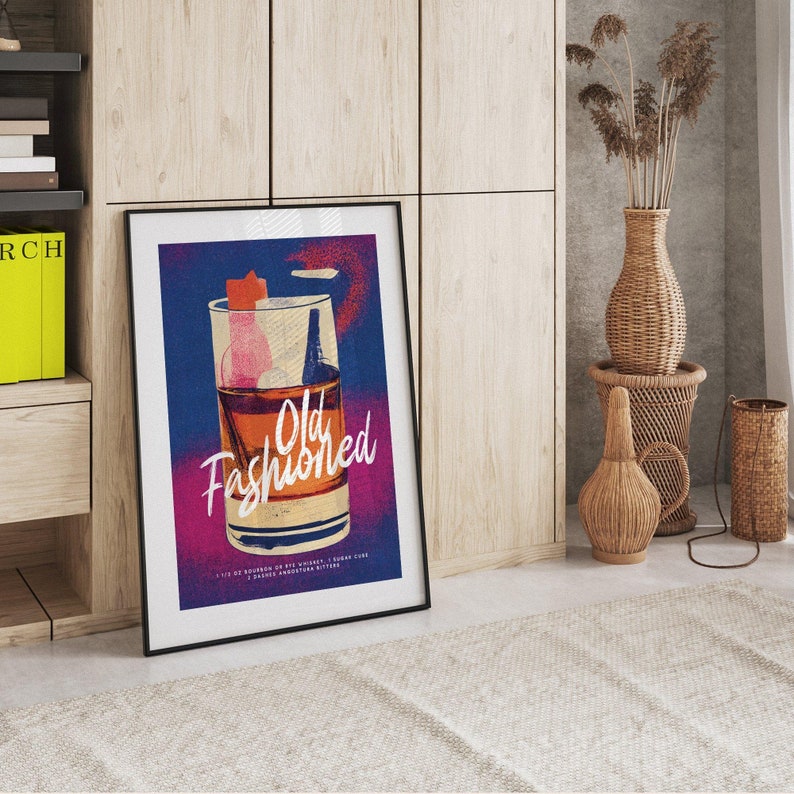 Old Fashioned Retro Cocktail Poster Purple Night Bar Prints Vintage ...