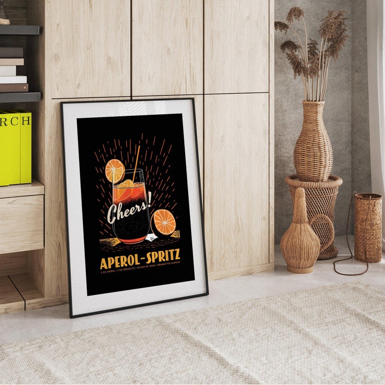 Aperol Spritz Cocktail Cheers Black Orange Board Print Recipe - Etsy