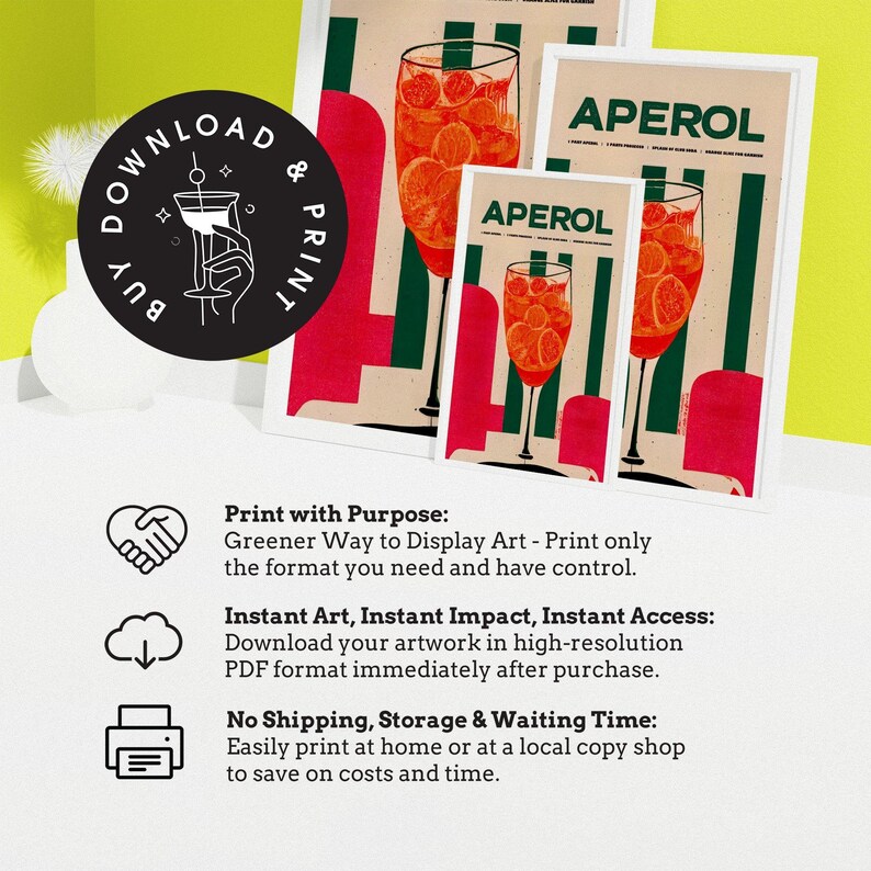Retro Aperol Spritz Poster Green Stripes Homebar | Kitchen Bar Prints ...
