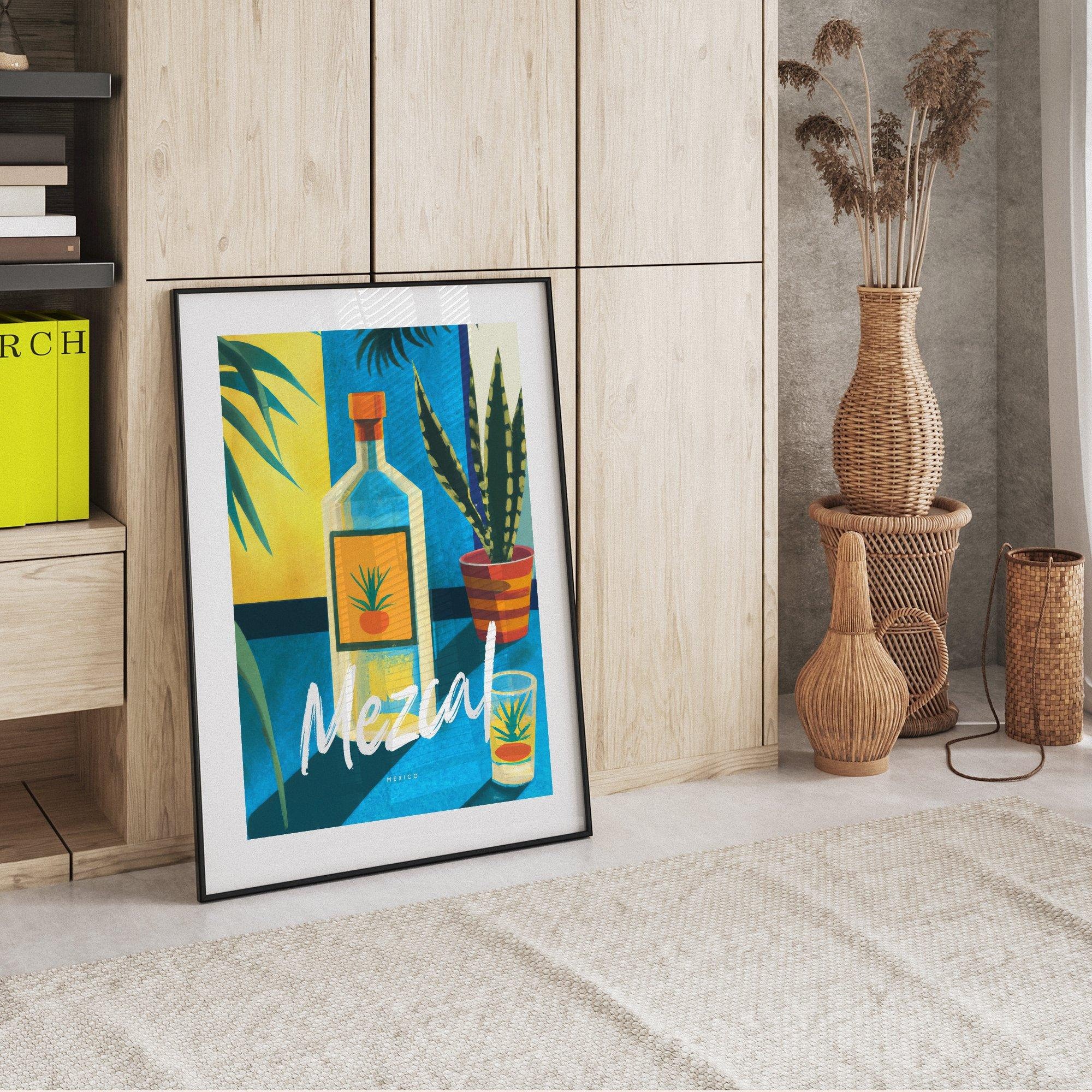 Mezcal Gouache Cocktail Poster Retro Bar Wall Art Kitchen Recipe Bar ...