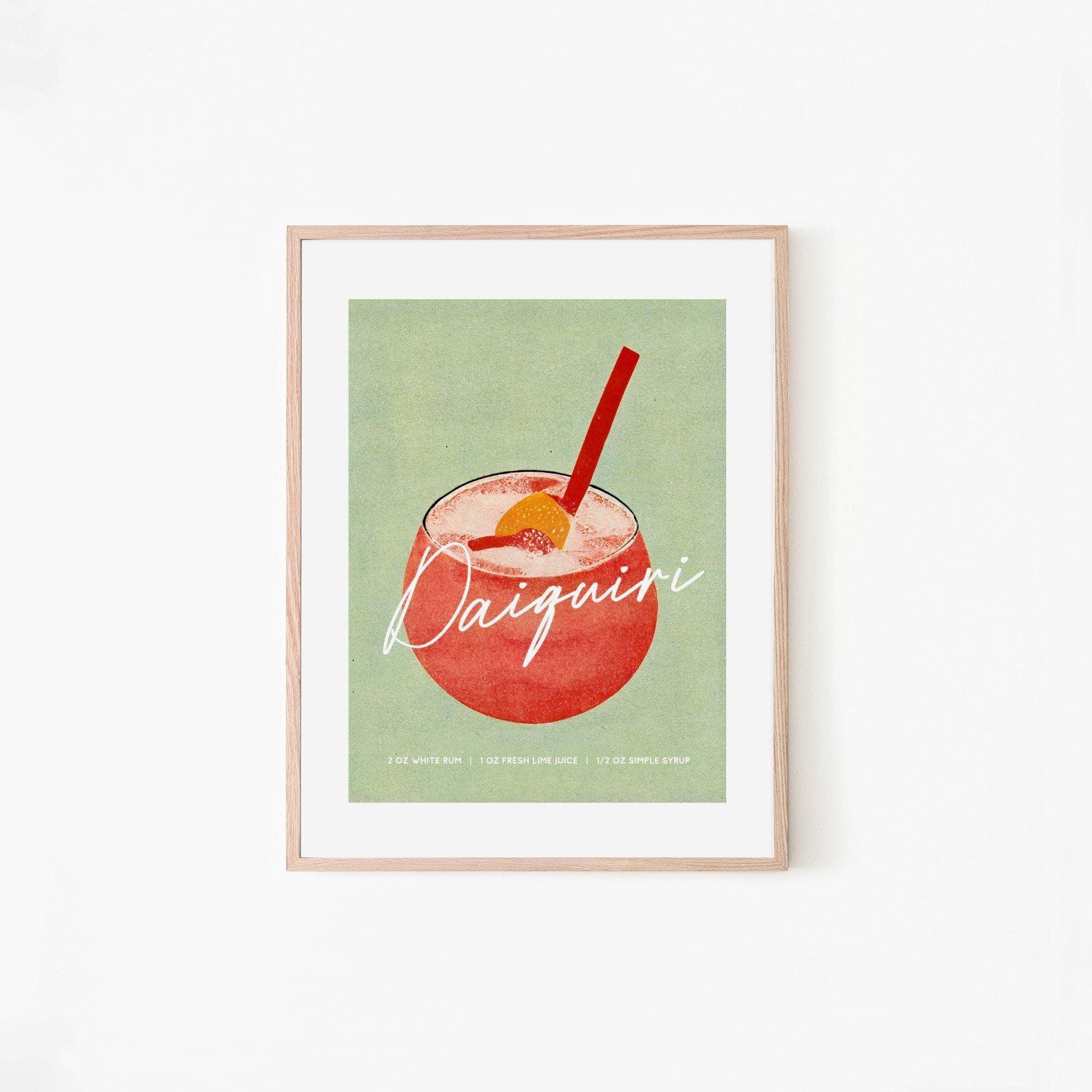 Daiquiri Retro Cocktail Poster Tropic Bowl Bar Prints Vintage Drinks ...