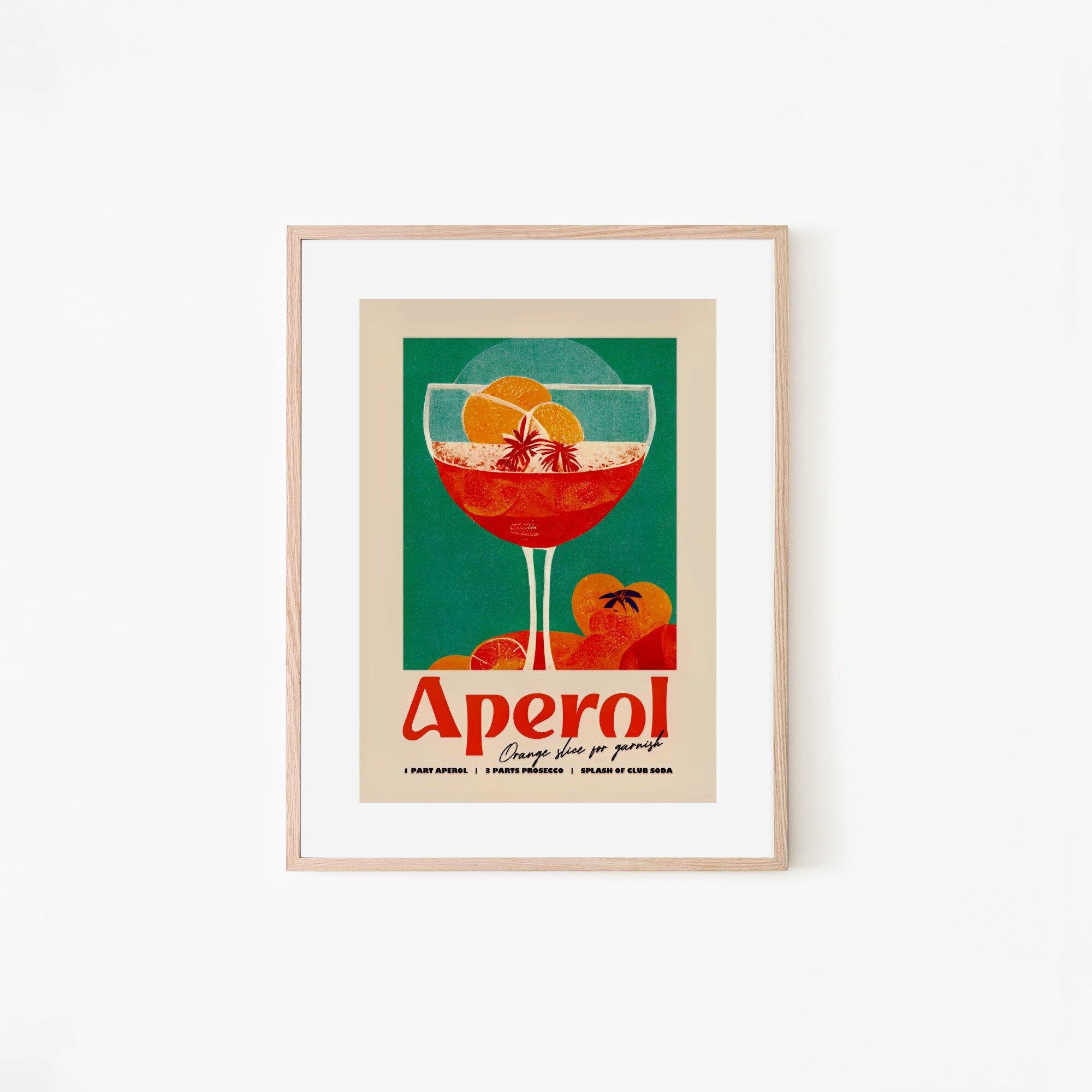 Retro Aperol Spritz Poster Holiday Print Homebar Kitchen Bar Prints Vintage Drinks Recipe Wall