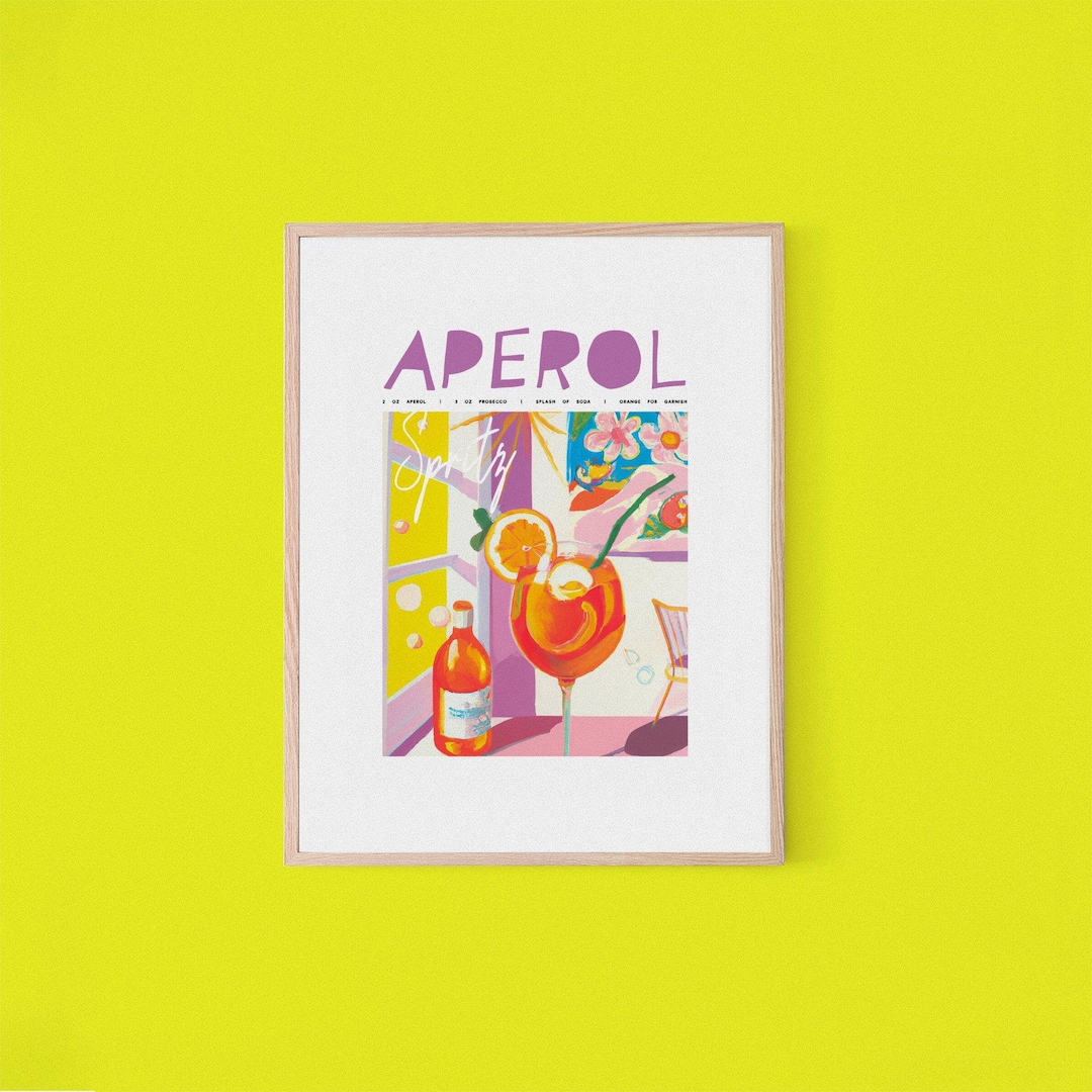 Aperol Spritz Purple Garden Cocktail Poster | Retro Bar Wall Art ...