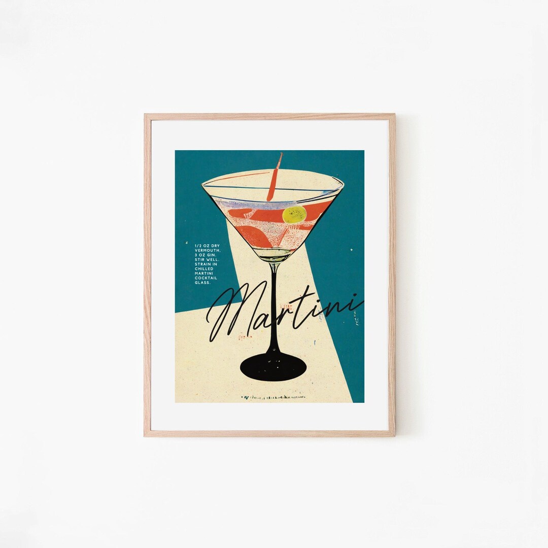 Martini Retro Cocktail Poster Martini at Night Bar Prints | Vintage ...