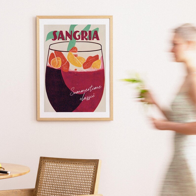 Sangria Retro Cocktail Poster Sangria Big Bowl Bar Prints Vintage ...