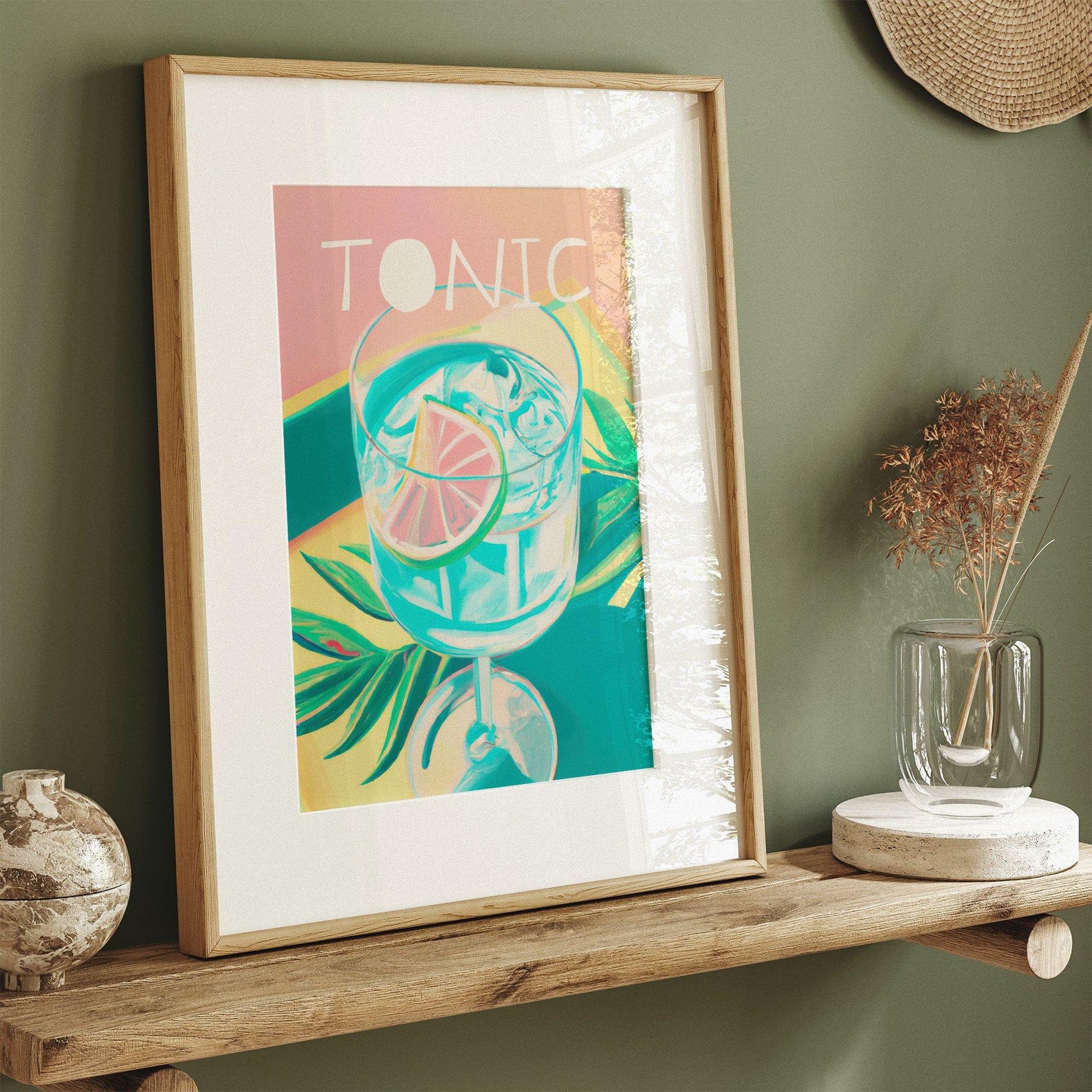 Tropical Tonic Cocktail Poster Retro Bar Wall Art Recipe Housewarming ...