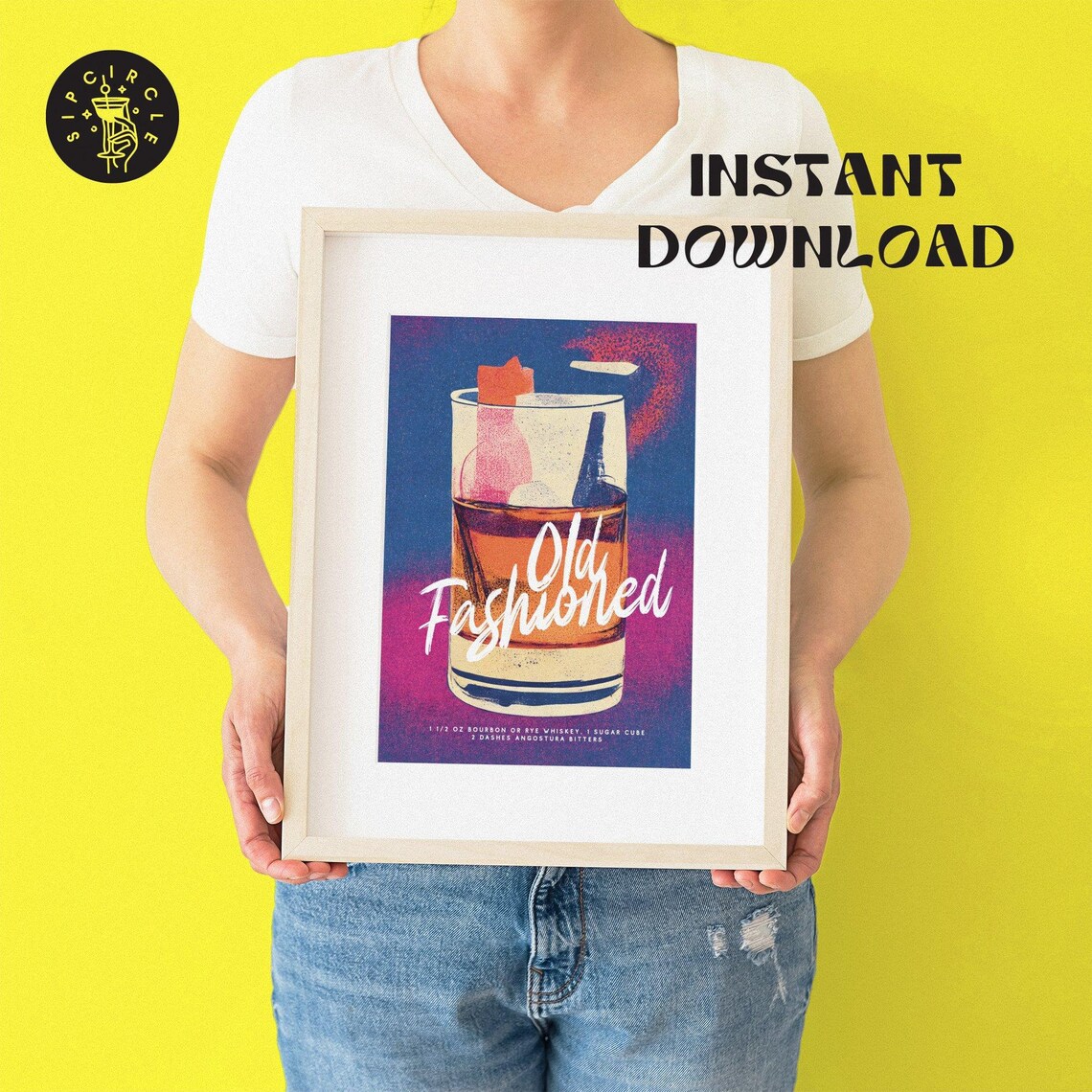 Old Fashioned Retro Cocktail Poster Purple Night Bar Prints Vintage ...