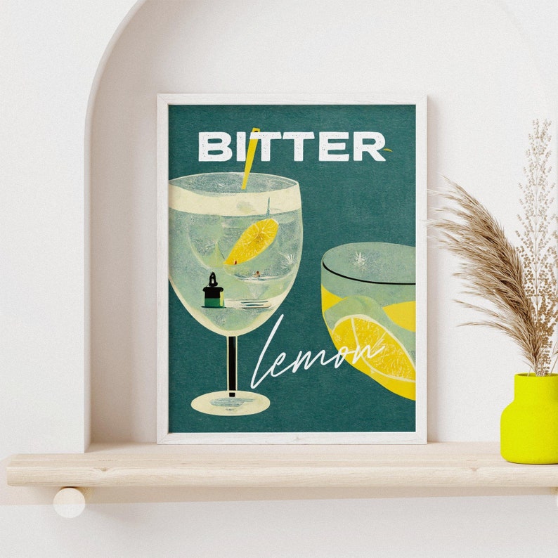 Bitter Lemon Retro Cocktail Poster Bitter Lemon Lighthouse Bar Prints ...