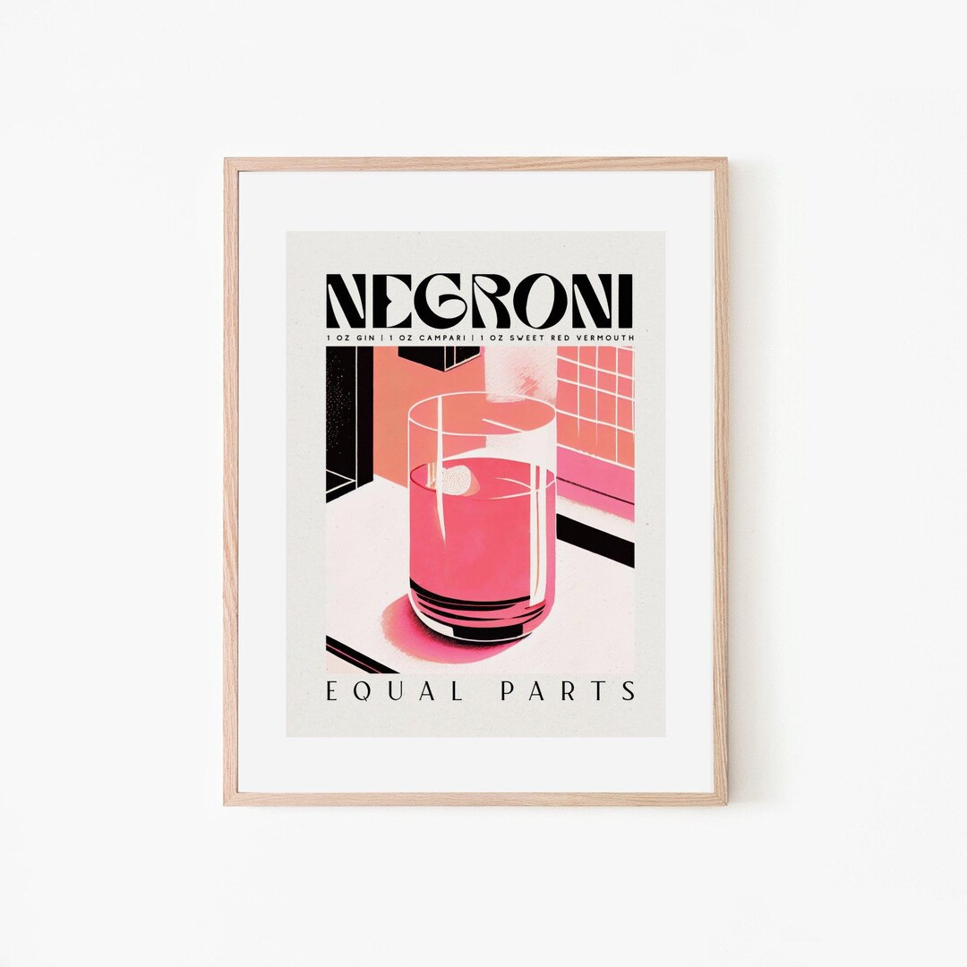 Negroni Cocktail Boho Room Tropical Art | Retro Cocktail Poster ...