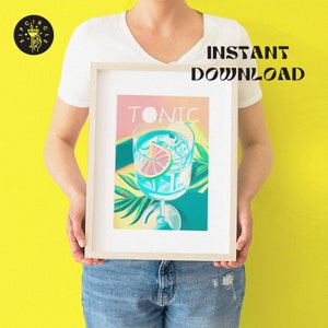 Tropical Tonic Cocktail Poster | Retro Bar Wall Art | Recipe ...