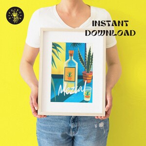 Mezcal Gouache Cocktail Poster | Retro Bar Wall Art | Kitchen Recipe ...