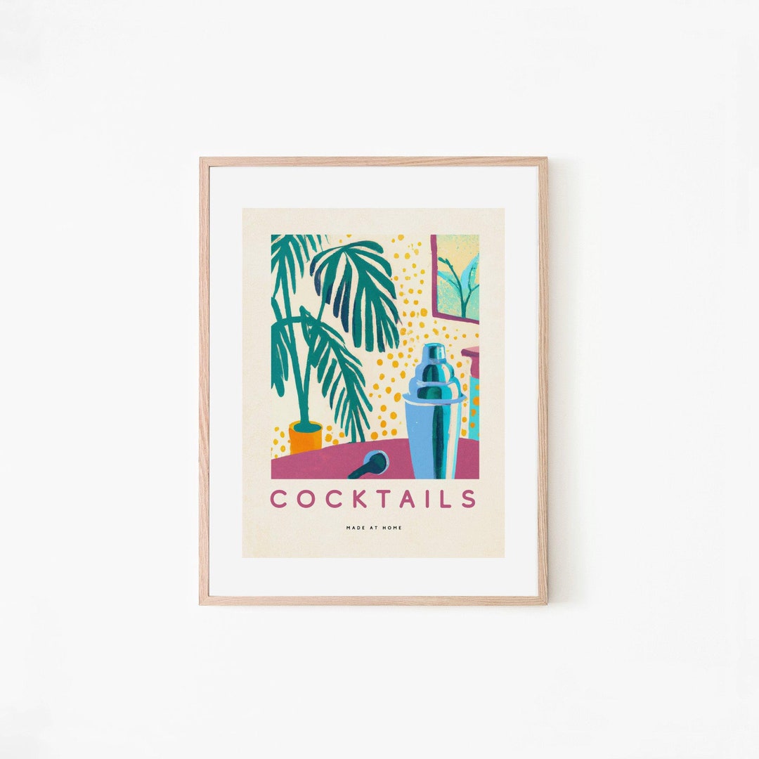 Cocktails Made at Home Cocktail Poster | Retro Bar Wall Art | Kitchen ...