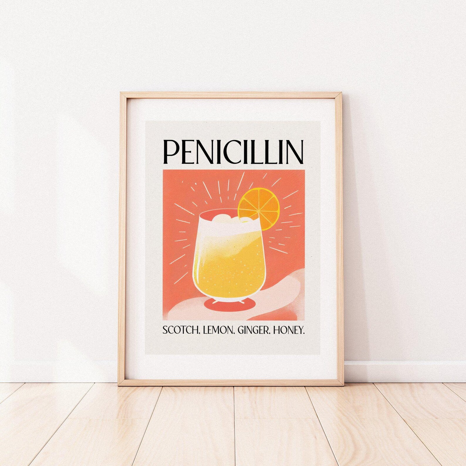 Penicillin Cocktail Recipe Orange Morning Art Retro Cocktail Poster ...