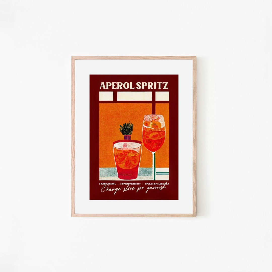 Retro Aperol Spritz Poster Red Recipe Homebar | Kitchen Bar Prints ...