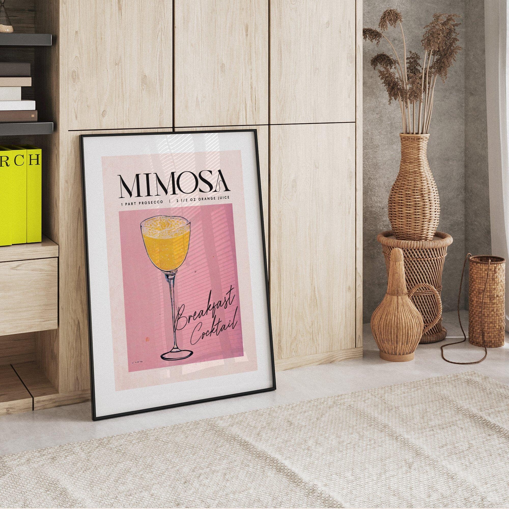 Mimosa Retro Cocktail Poster Breakfast Cocktail Pink Bar Prints Vintage ...