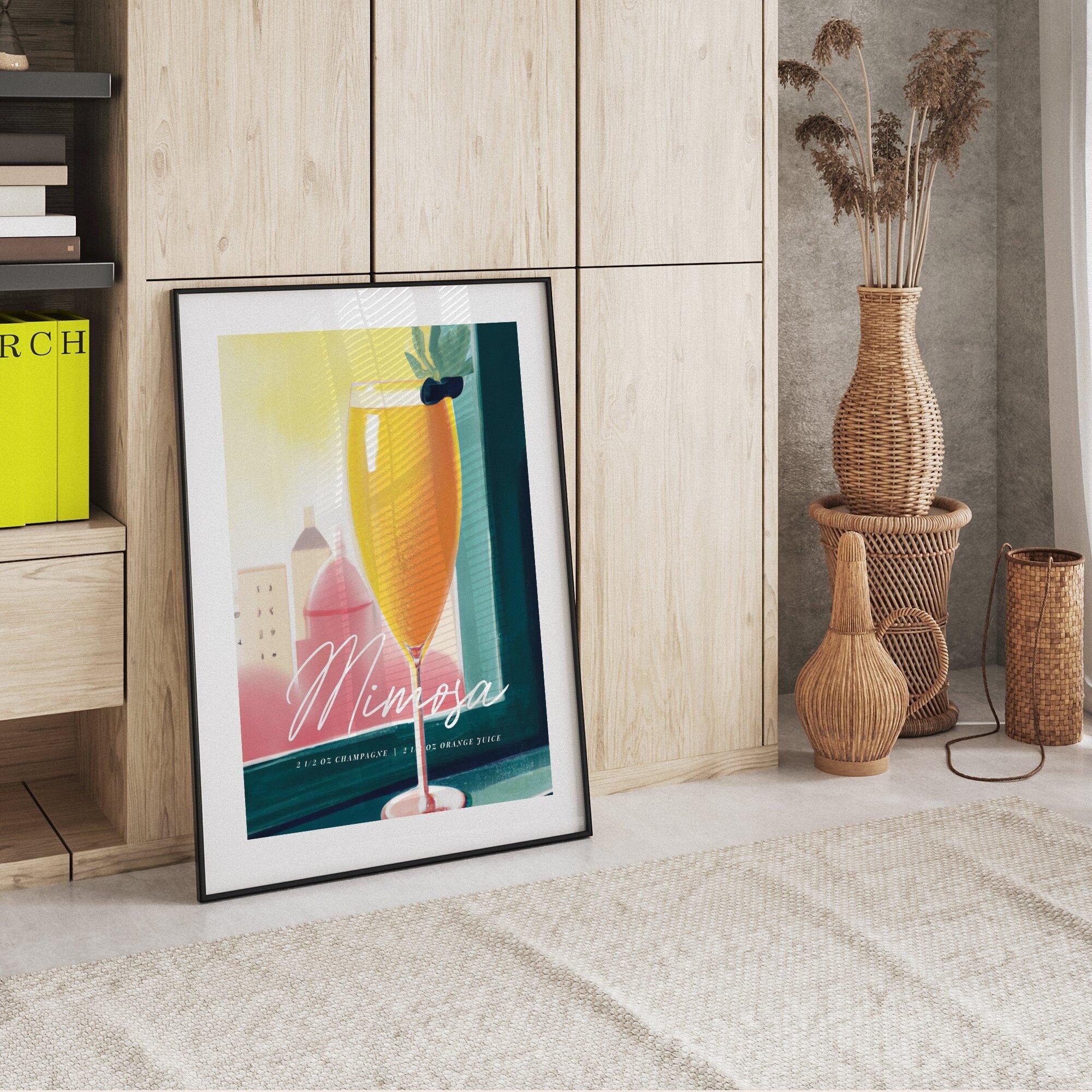 Mimosa Sunrise Cocktail Poster Retro Bar Wall Art Recipe Housewarming ...