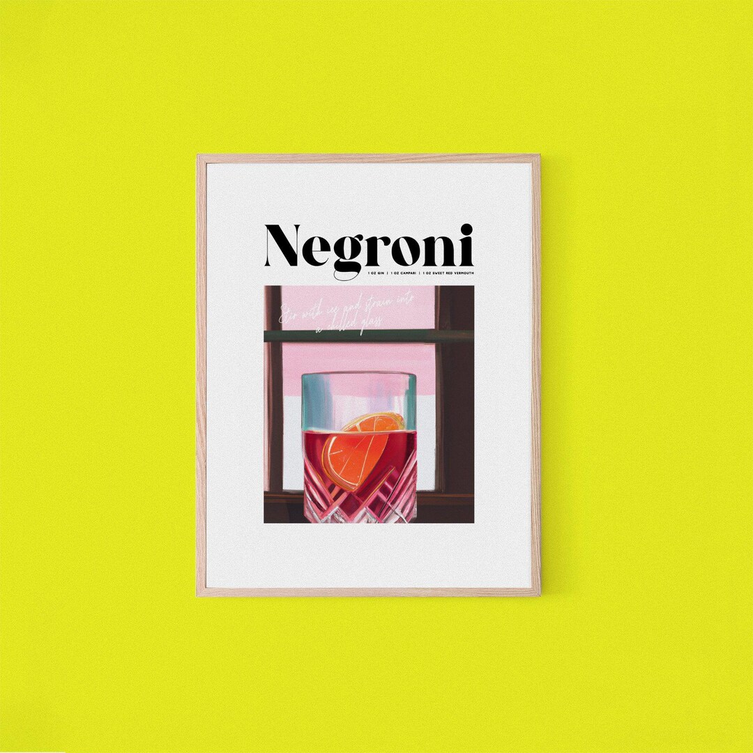 Negroni Window Cocktail Poster Retro Bar Wall Art Negroni Recipe ...