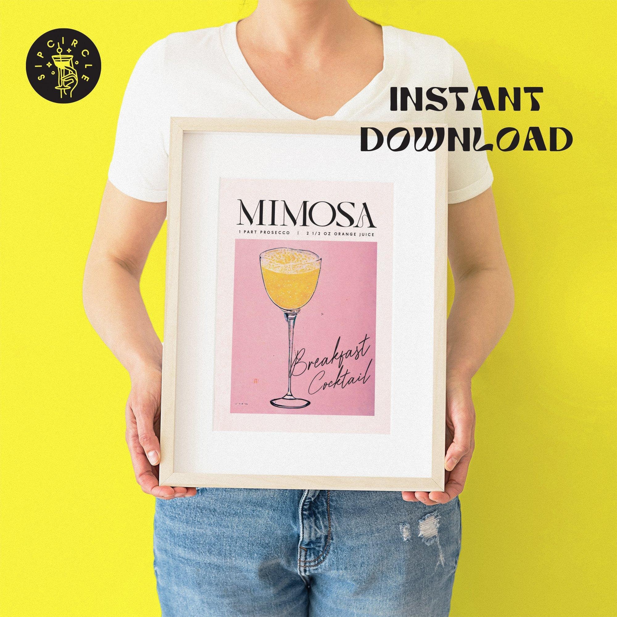 Mimosa Retro Cocktail Poster Breakfast Cocktail Pink Bar Prints Vintage ...