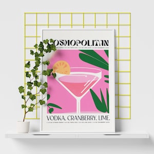Cosmopolitan Cocktail Tropical Room Pink Art Recipe | Retro Poster ...
