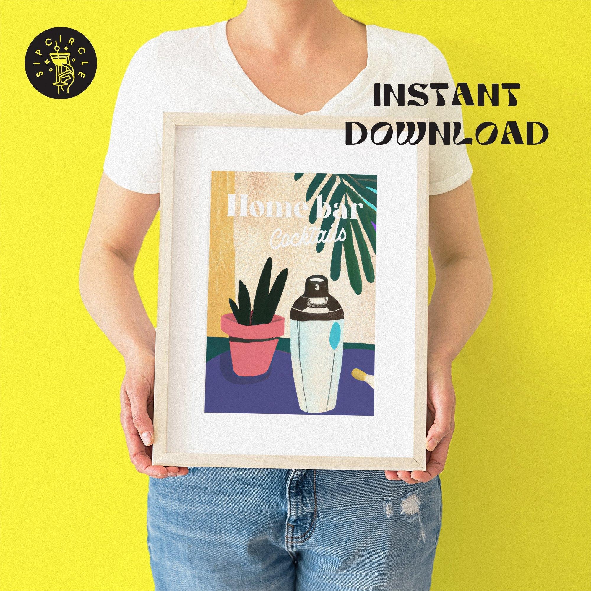 Home Bar Cocktail Shaker Cocktail Poster Retro Bar Wall Art - Etsy