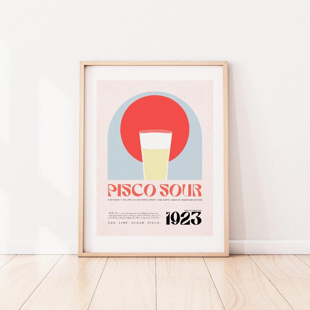 Pisco Sour Classic Cocktail Recipe 1923 Pink Art | Retro Cocktail ...