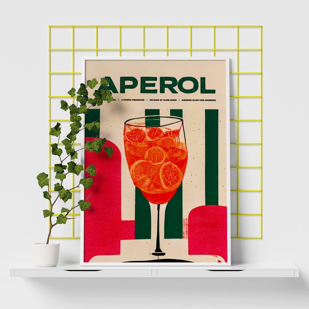 Retro Aperol Spritz Poster Green Stripes Homebar | Kitchen Bar Prints ...