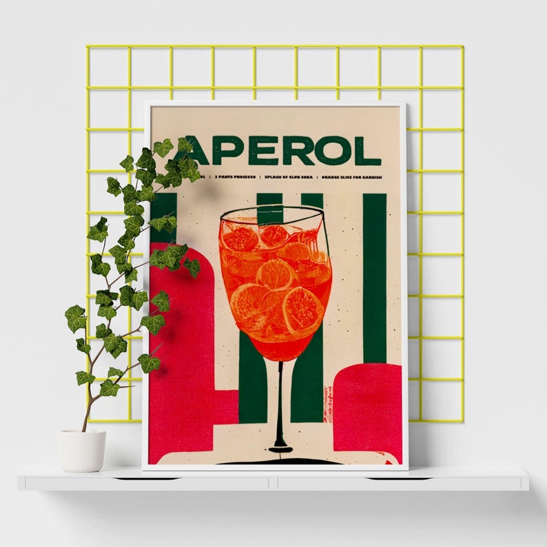 Retro Aperol Spritz Poster Green Stripes Homebar | Kitchen Bar Prints ...