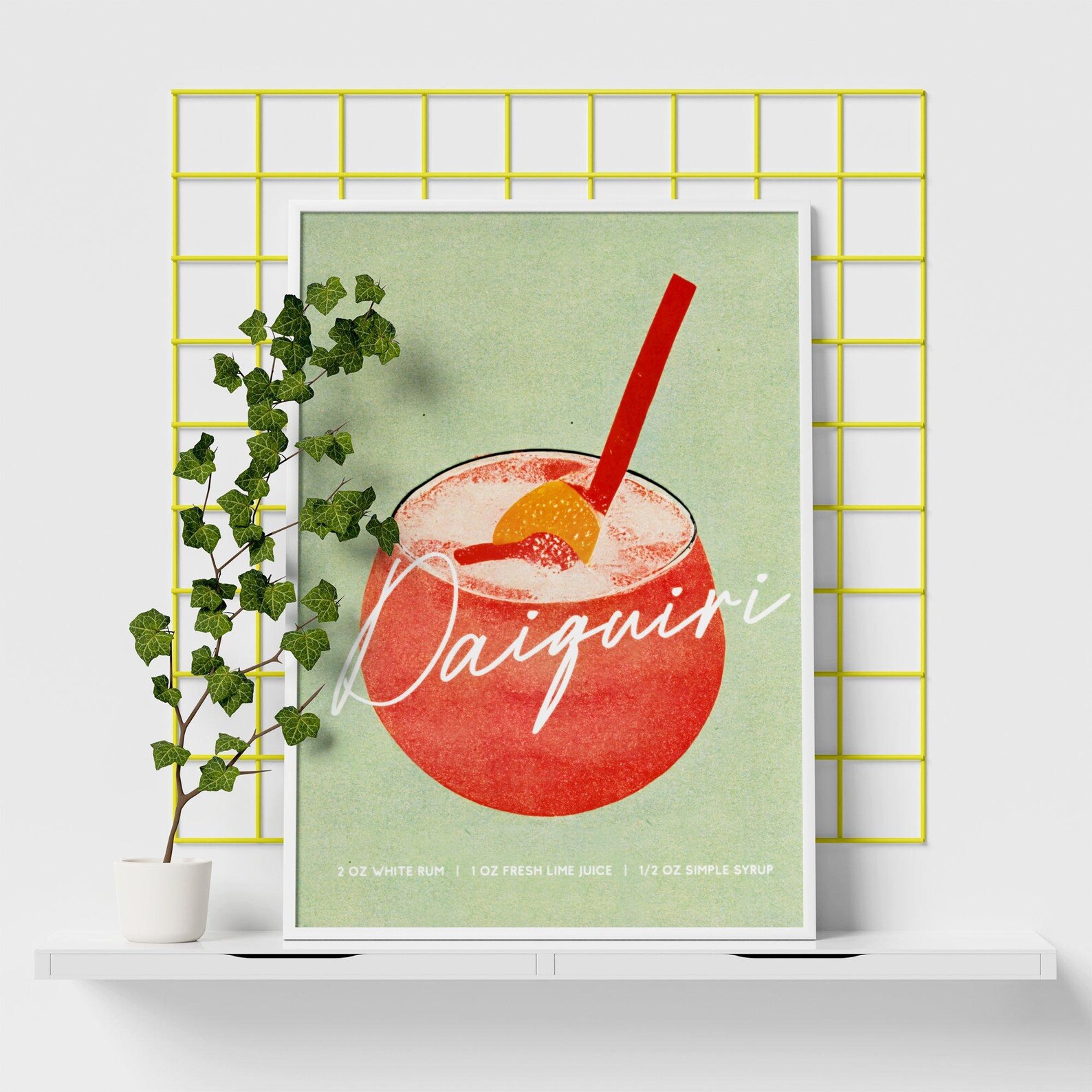 Daiquiri Retro Cocktail Poster Tropic Bowl Bar Prints Vintage Drinks ...