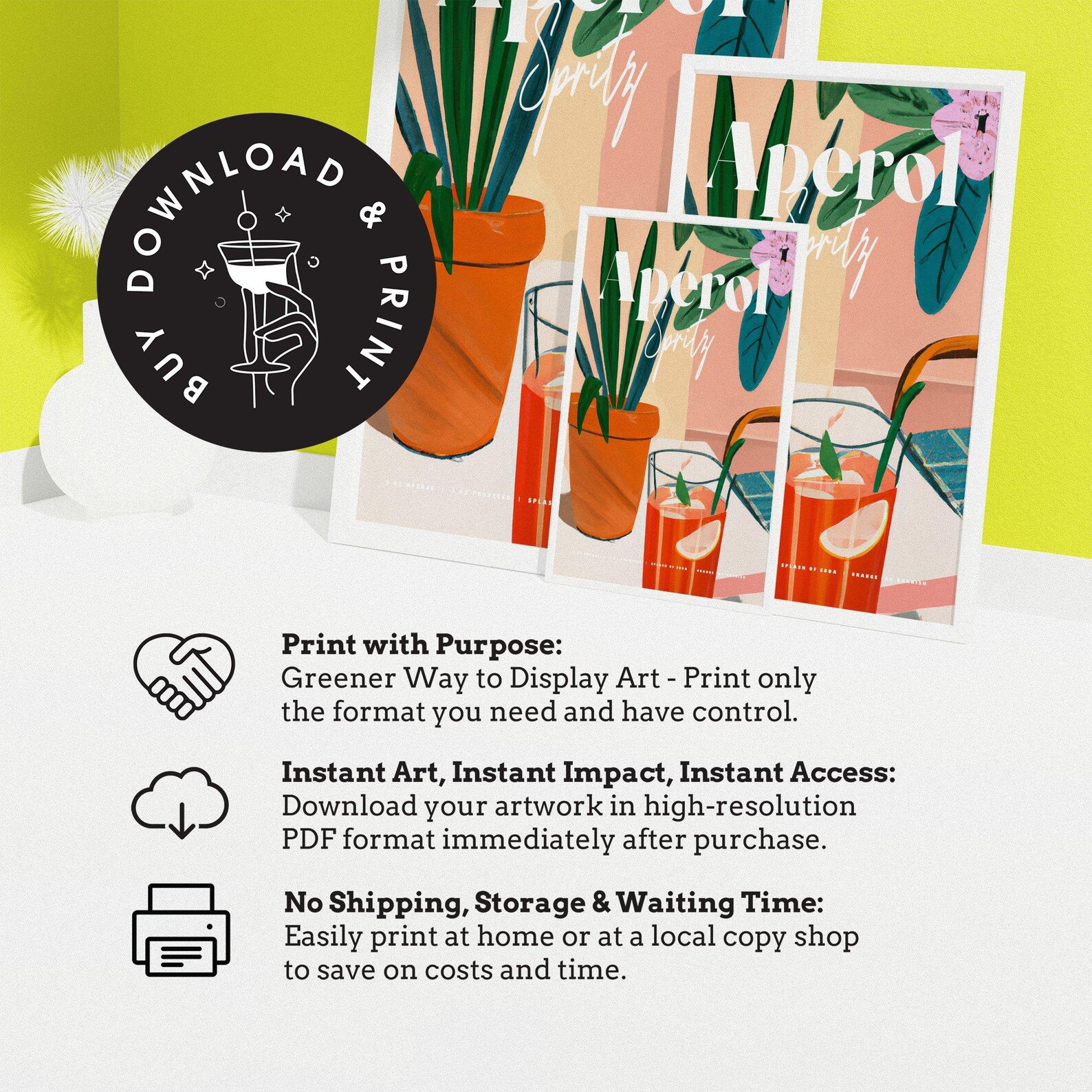 Aperol Spritz Plants and Flowers Cocktail Poster Retro Bar Wall Art ...