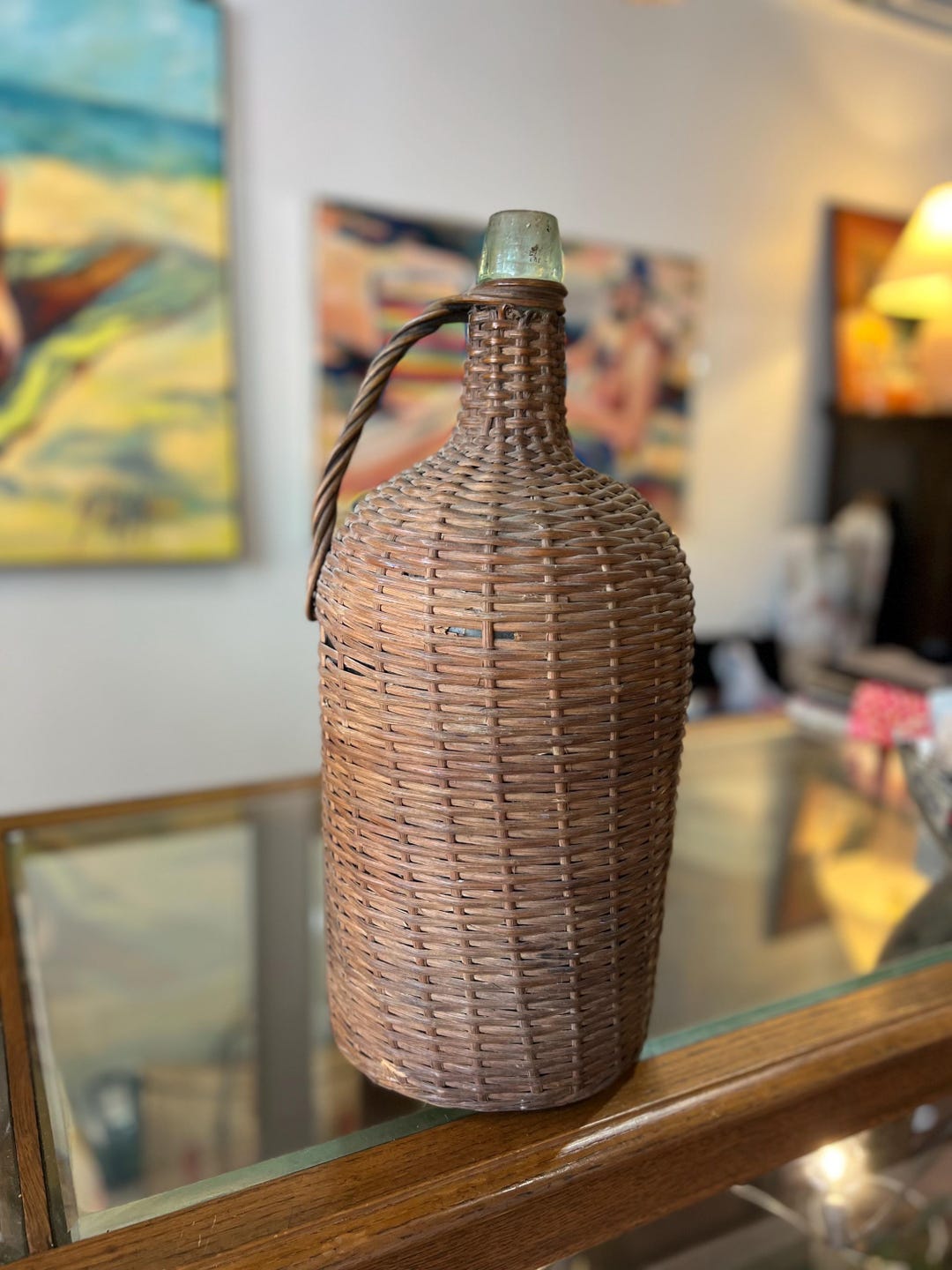 Vintage Wicker Wrapped Glass Bottle Demijohn Large - Etsy