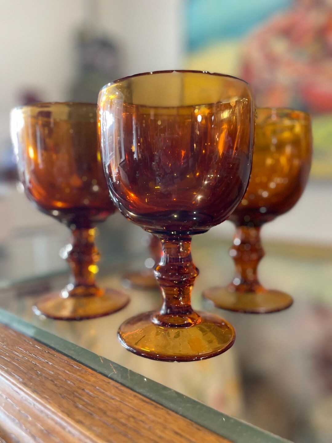 Vintage Amber Glass Goblets Set of 4 - Etsy