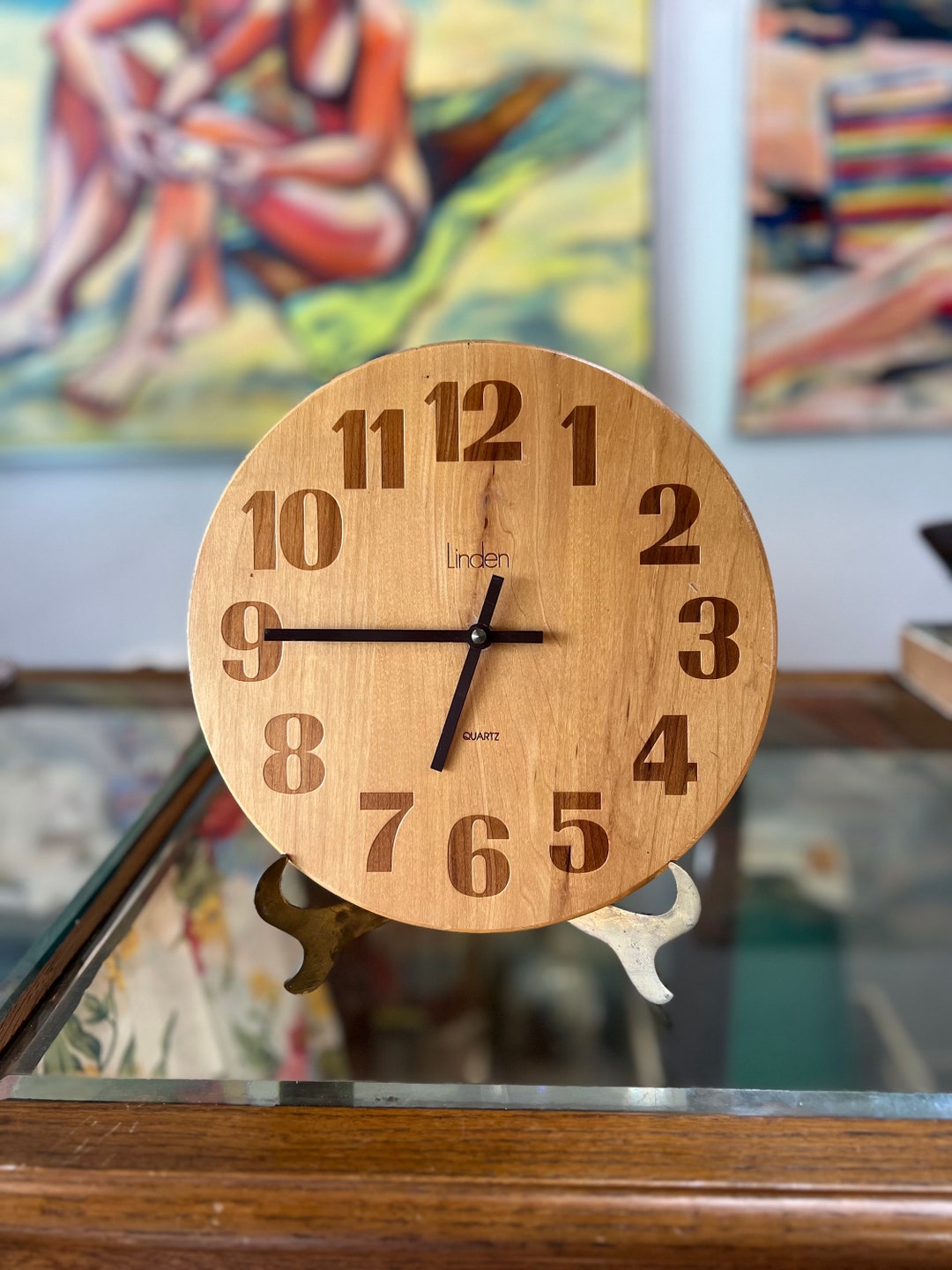 Vintage Linden Butcher Block Wood Wall Clock - Etsy
