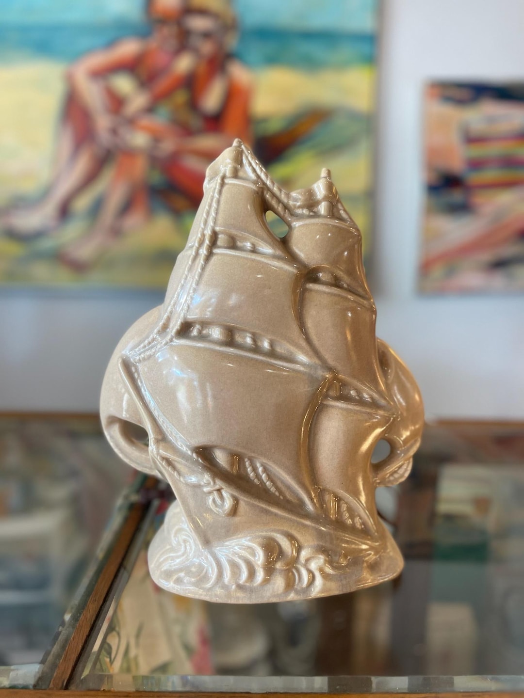 Vintage Ceramic Clipper Ship TV Lamp - Etsy