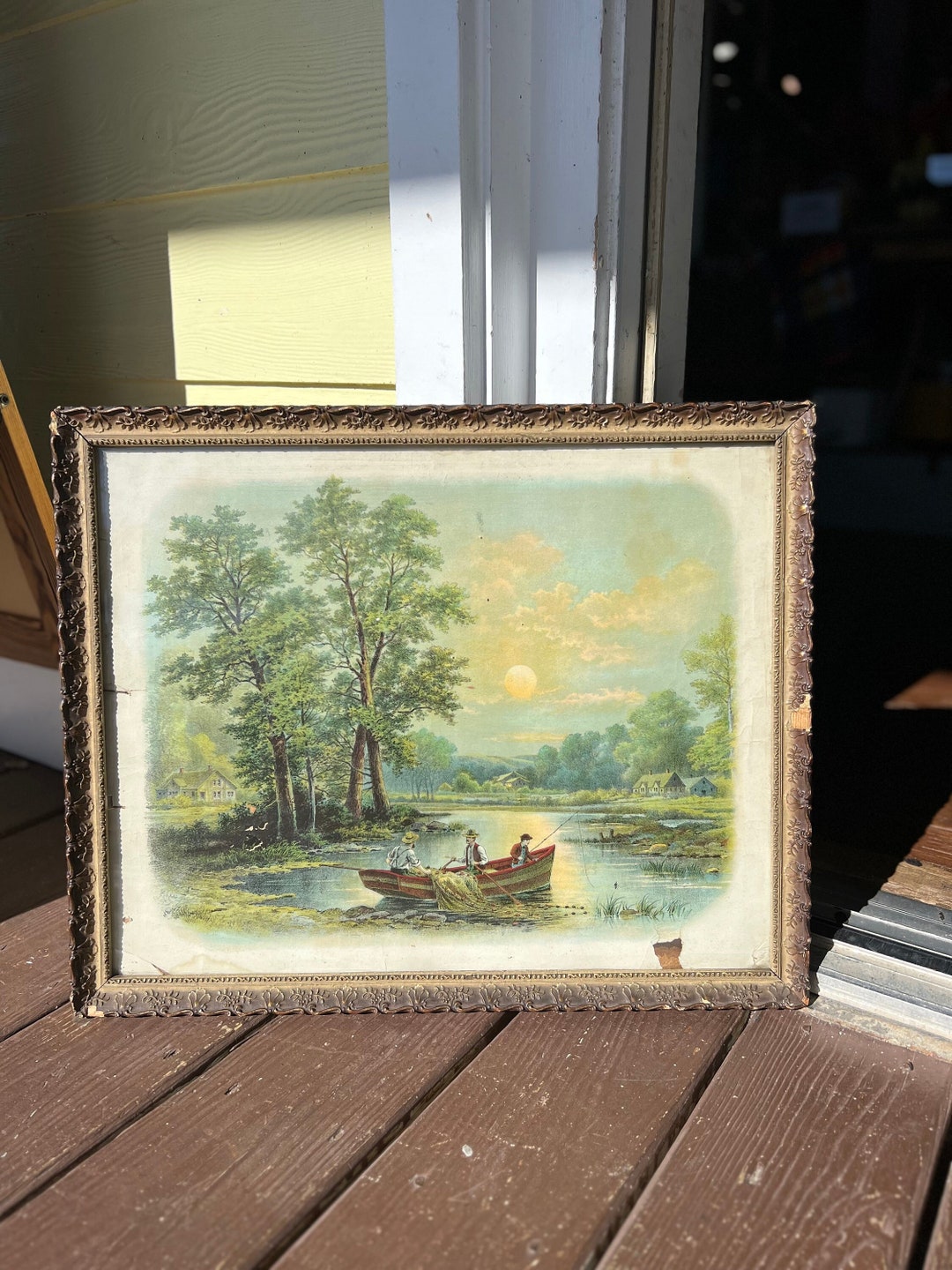 Antique Framed Print of “summer Moonlite on Lake Chautaugua” by William H Chandler - Etsy