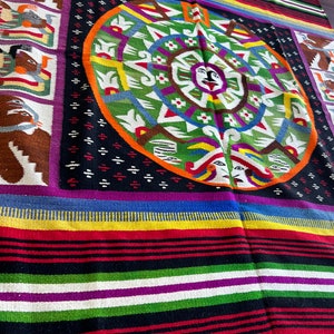 Vintage Colorful Striped Aztec Sun Motif Rug - Etsy
