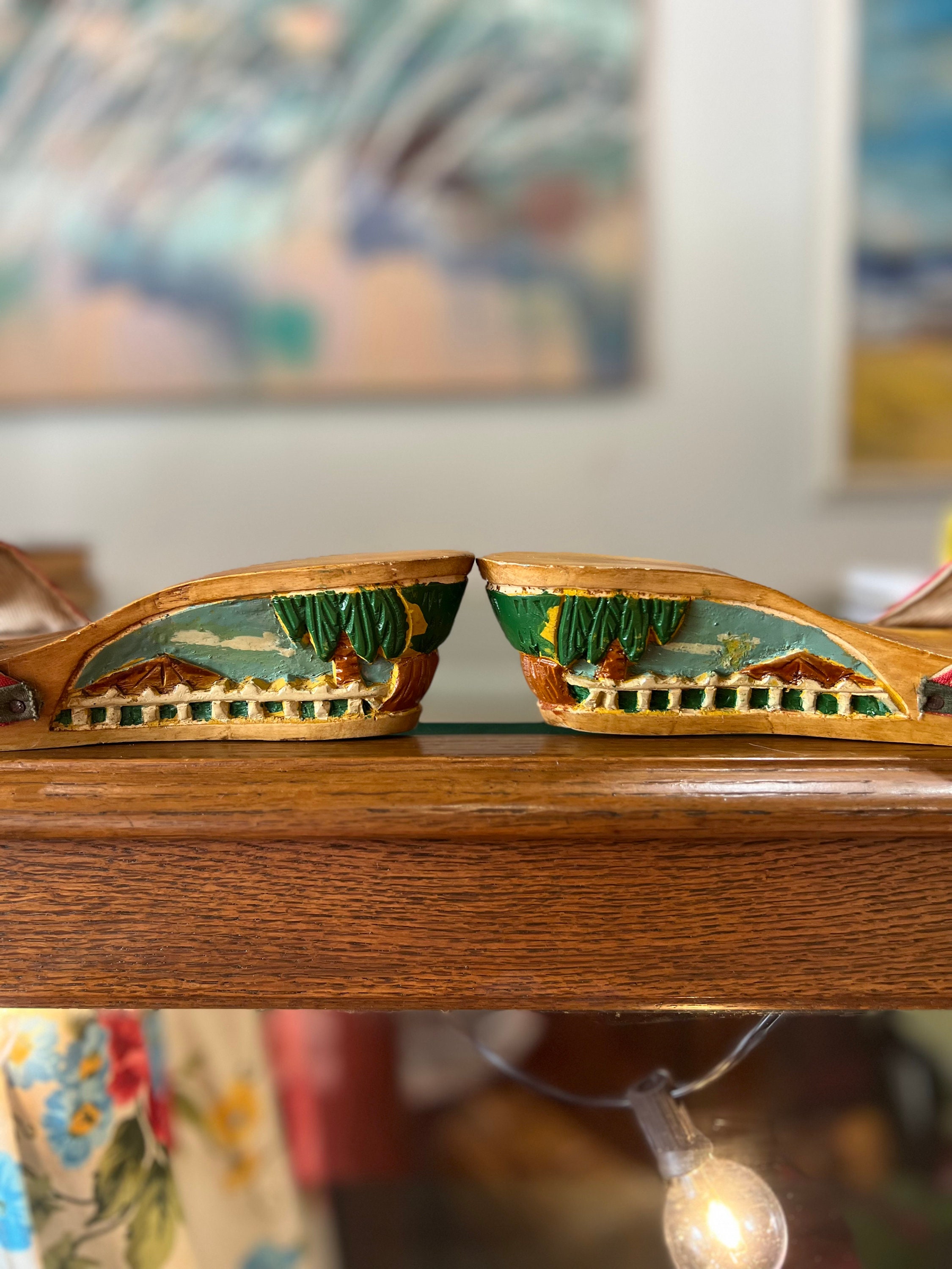 Vintage 1940s Carved Wood Tiki Shoes - Etsy