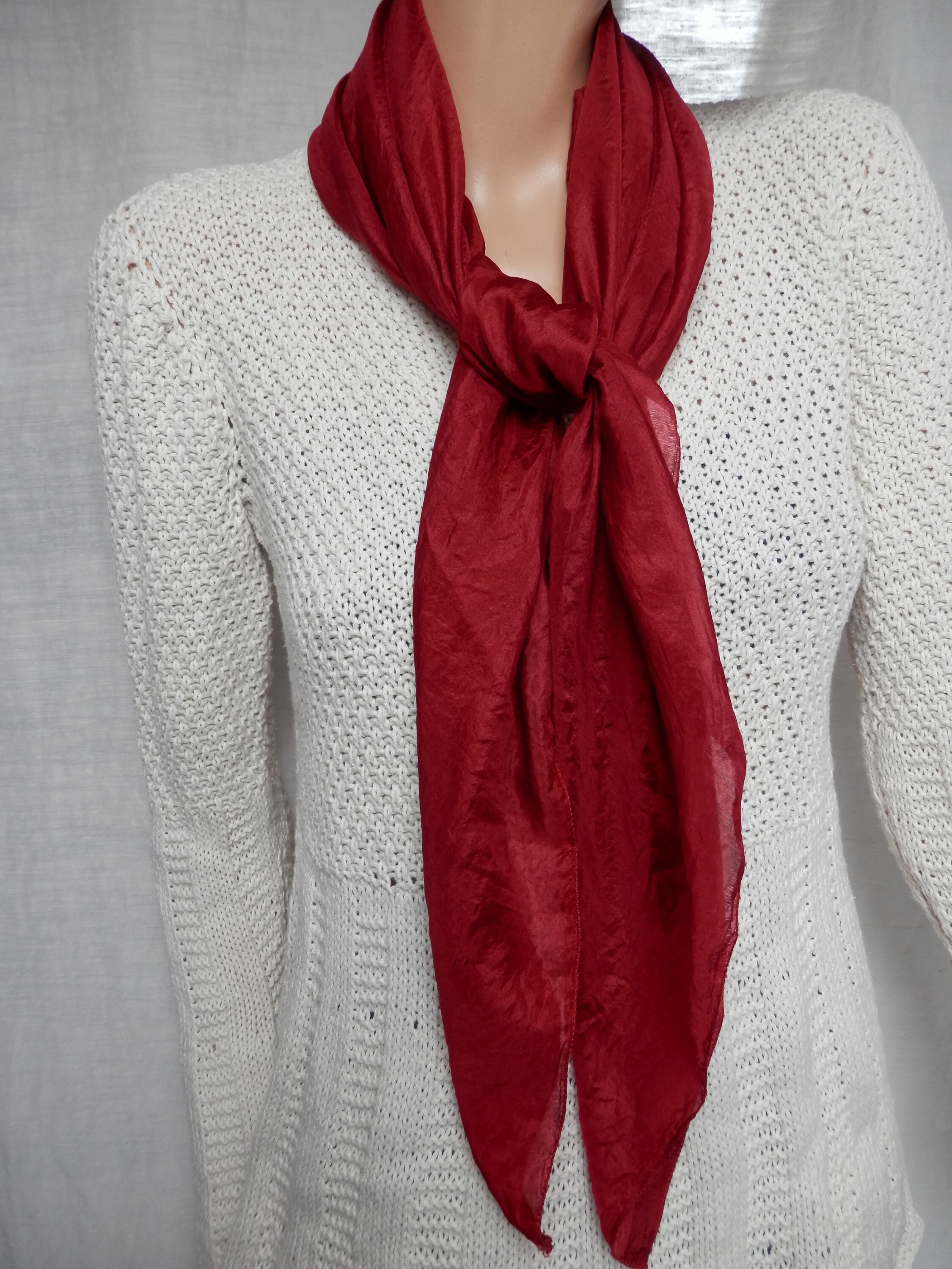 Silk Scarf, Square, Cherry Red, Plain Red, Silk Scarf, Silk Foulard ...