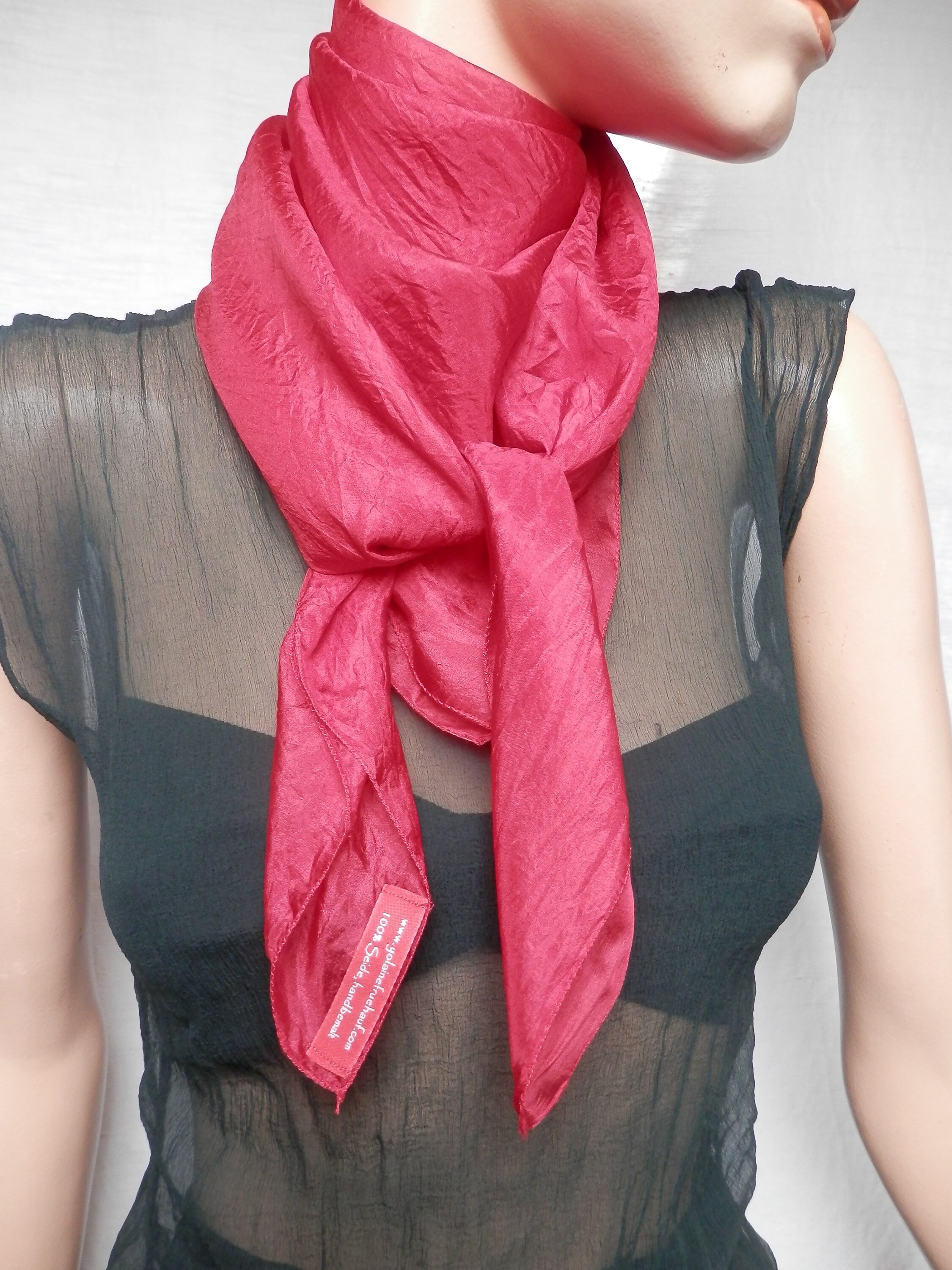 Silk Scarf Red Uni Raspberry Red Scarf Silk Fulard Silk - Etsy UK