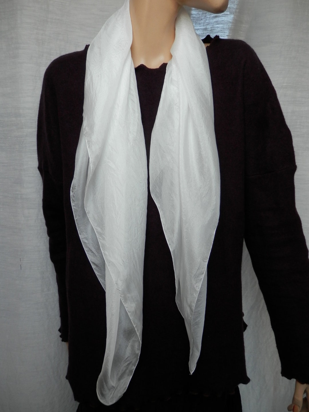 Silk Scarf White, Snow White, Plain, Neckerchief, Silk Foulard, Silk ...