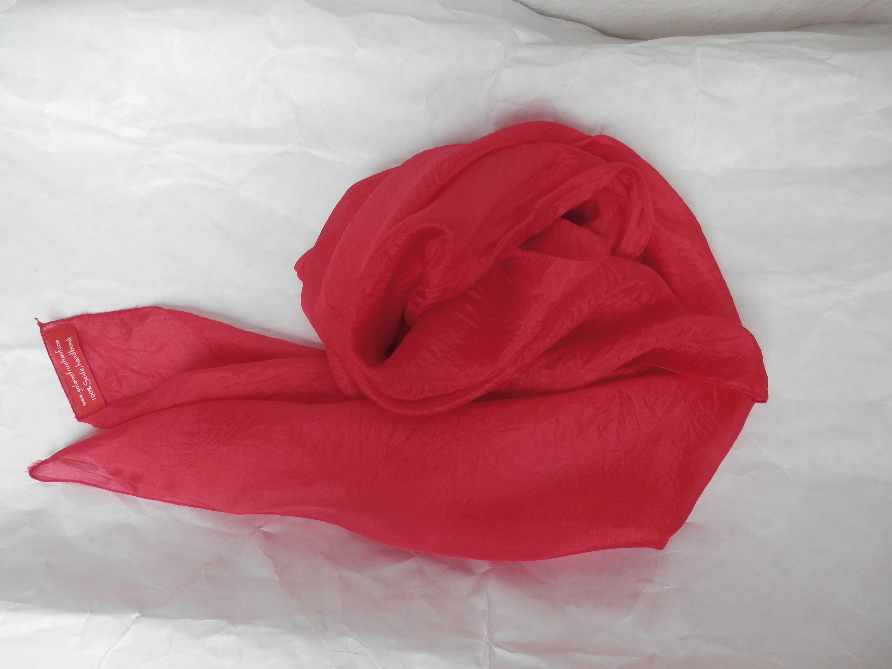 Silk Scarf Red Uni Raspberry Red Scarf Silk Fulard Silk - Etsy UK