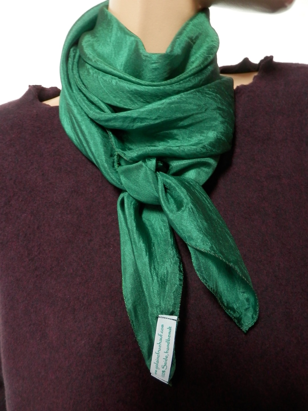 Silk Scarf Green, Bottle Green, Plain, Neckerchief, Silk Foulard, Silk ...