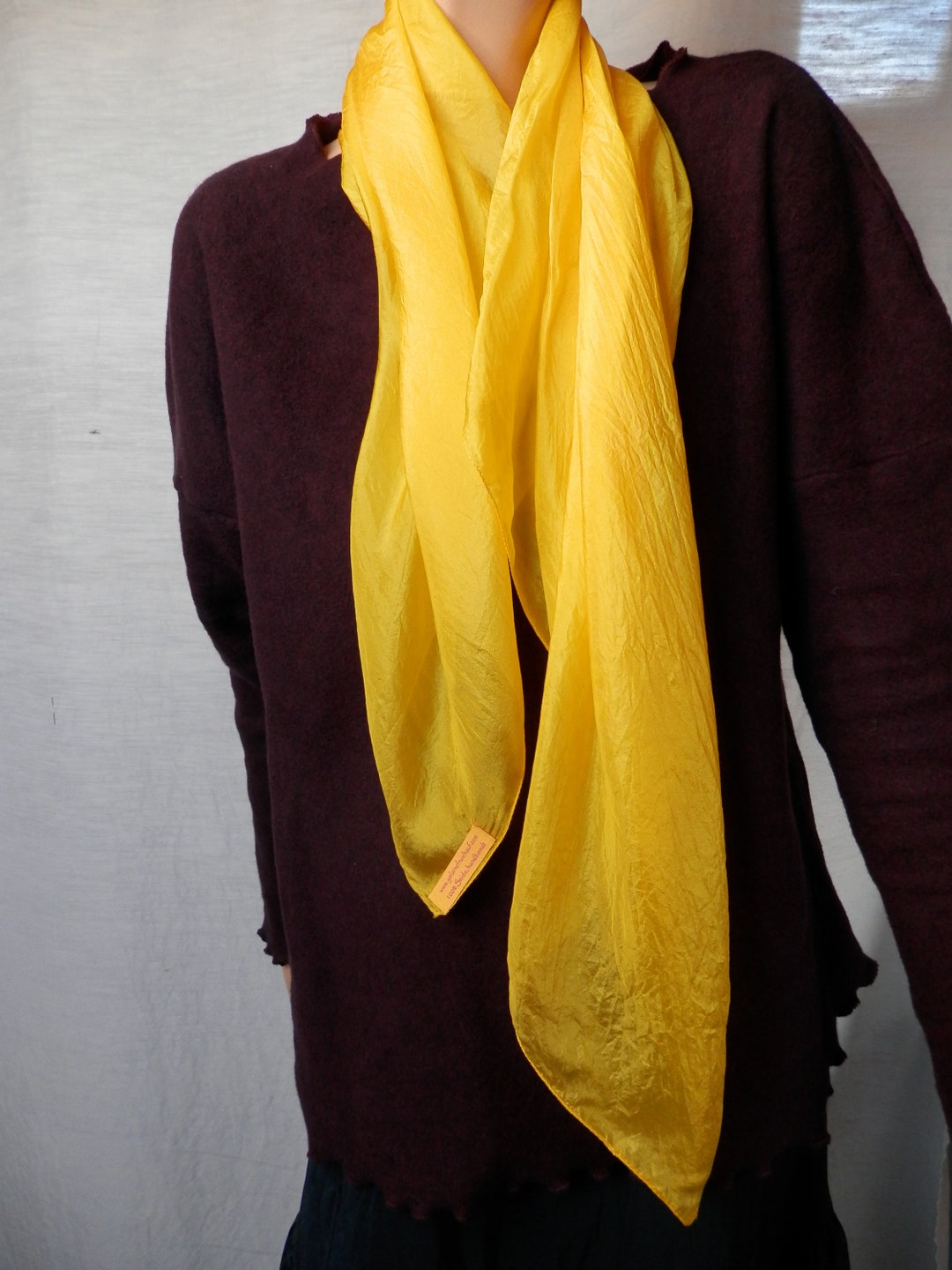 Silk Scarf Yellow Plain, Lemon Yellow, Scarf, Silk Foulard, Silk Carre ...